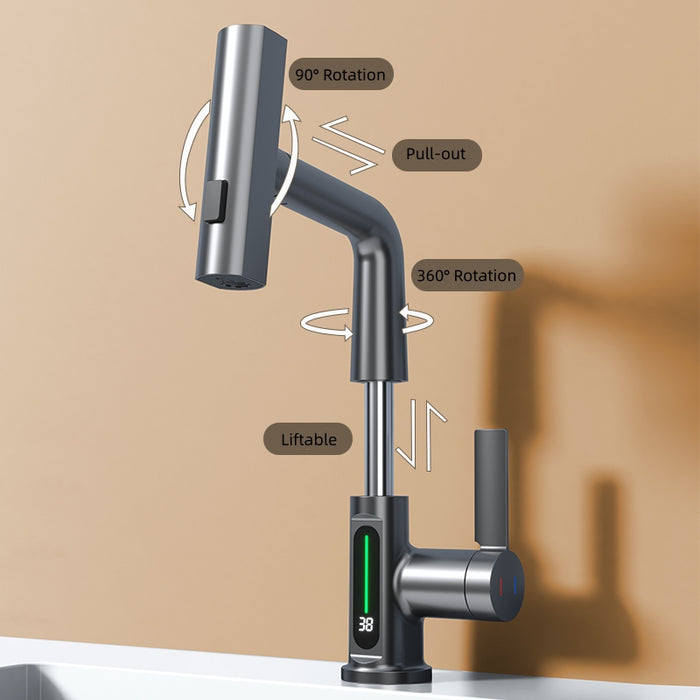 Ihomdiy Single-Hole Rotatable and Liftable Pull-Out Faucet