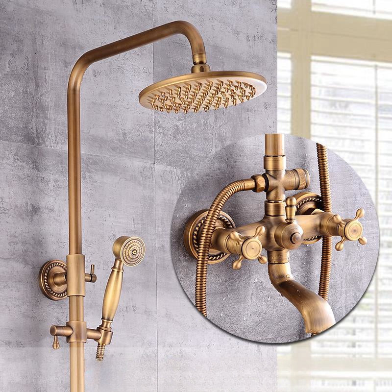 Ihomdiy Antique Brass Bathroom Shower Set Faucet Bath Shower Mixer Tap ...