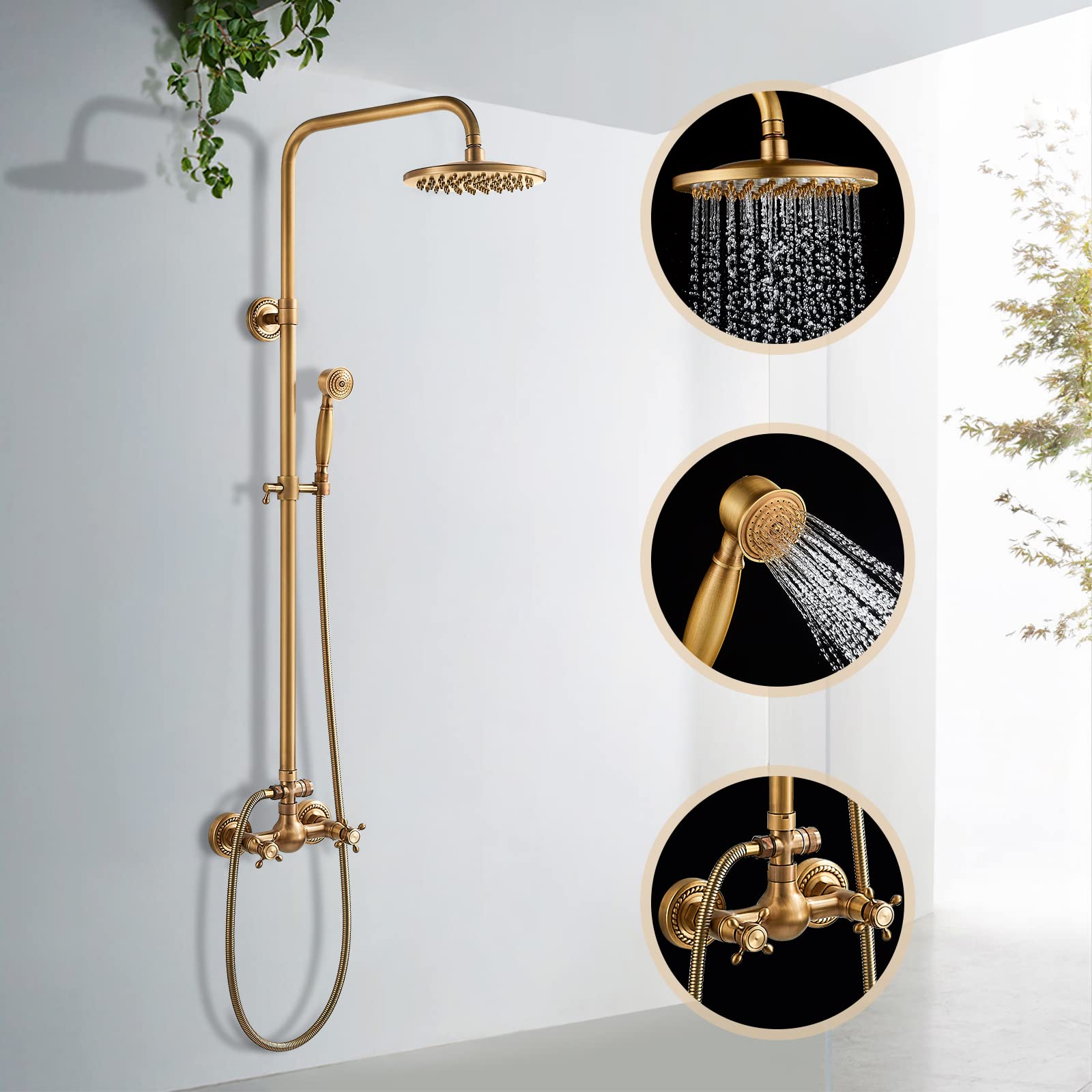 Ihomdiy Antique Bronze Adjustable Wall Mounted Brass Shower Kit