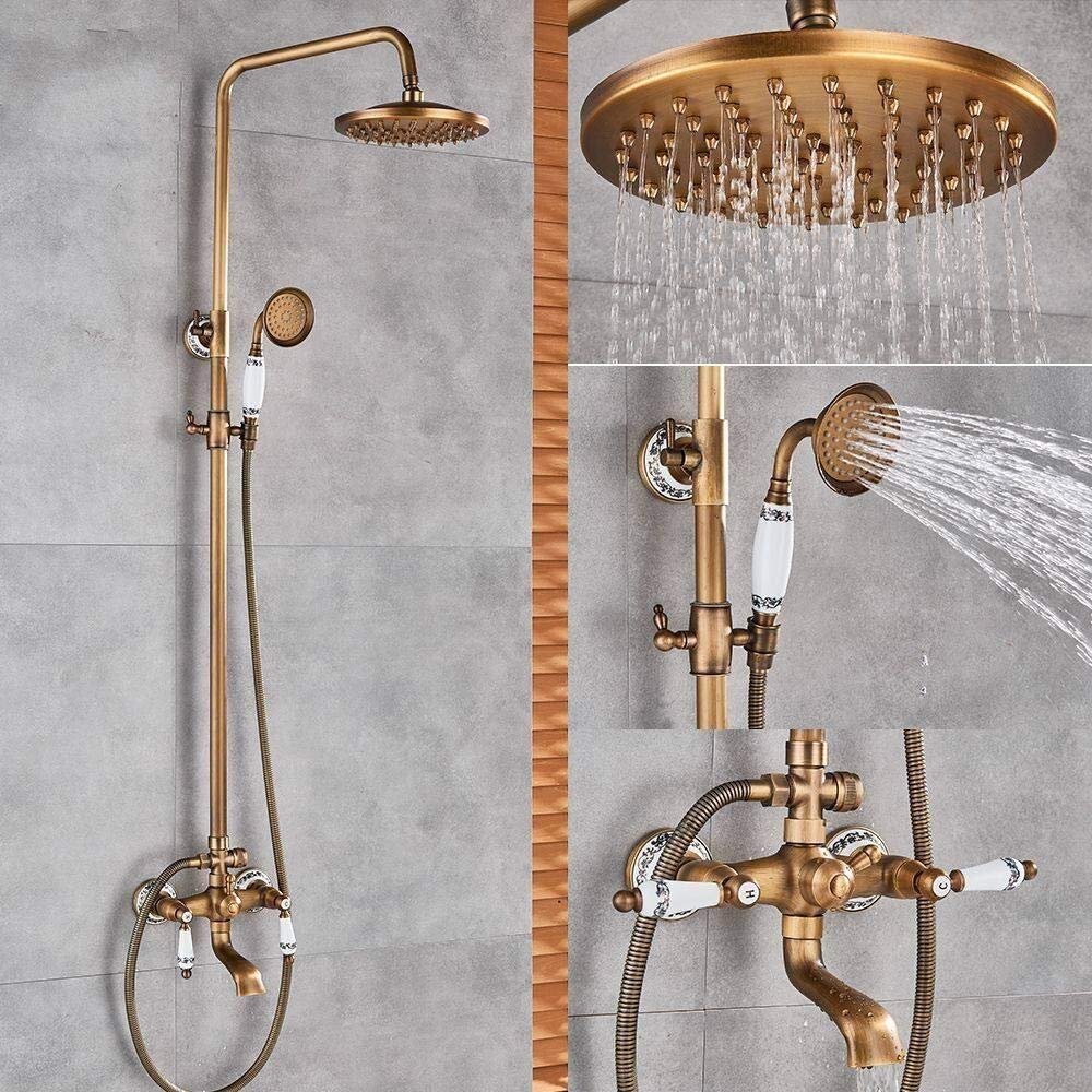Ihomdiy Antique Brass Bathroom Shower Set Faucet Bath Shower Mixer Tap ...