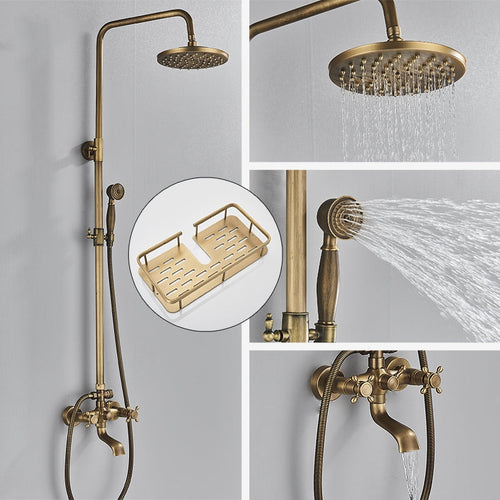 Ihomdiy Antique Brass Bathroom Shower Set Faucet Bath Shower Mixer Tap ...